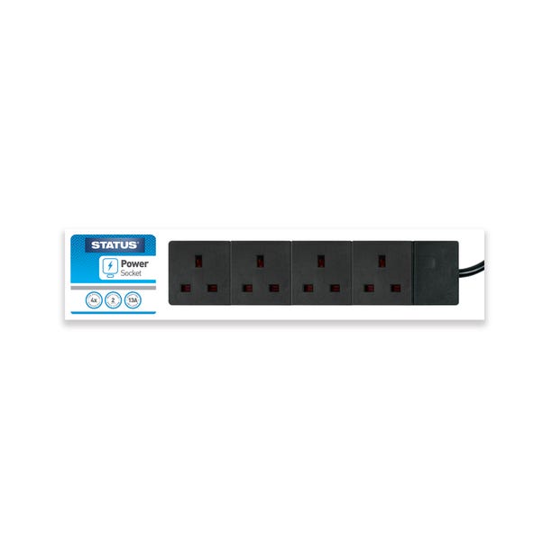 Status Black 4-way 2 Metre Extension Socket | Dunelm Status Black 4-way 2 Metre Extension Socket | Dunelm