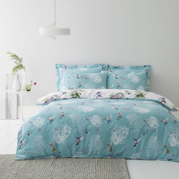 Heavenly Hummingbird Reversible Duck Egg Duvet Cover And Pillowcase Set