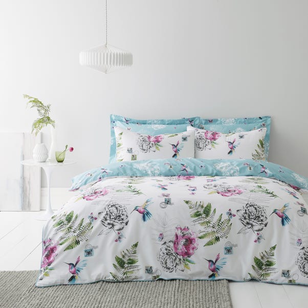 Heavenly Hummingbird Reversible Duck Egg Duvet Cover And Pillowcase Set