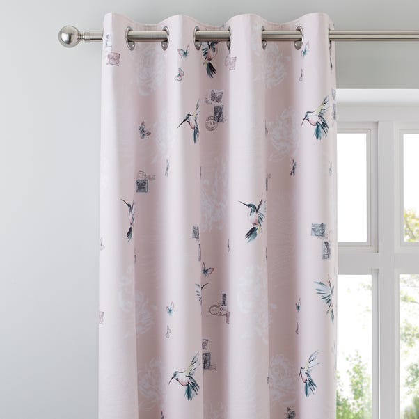 Heavenly Hummingbird Blush Blackout Eyelet Curtains Dunelm