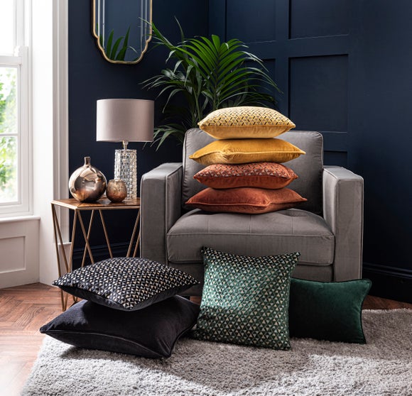 Cut Velvet Mini Triangles Cushion | Dunelm