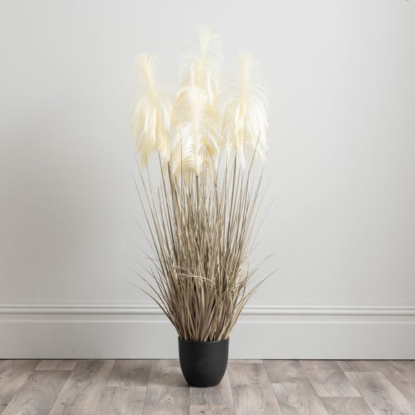 Artificial Cream Pampas Grass In Black Plant Pot Dunelm