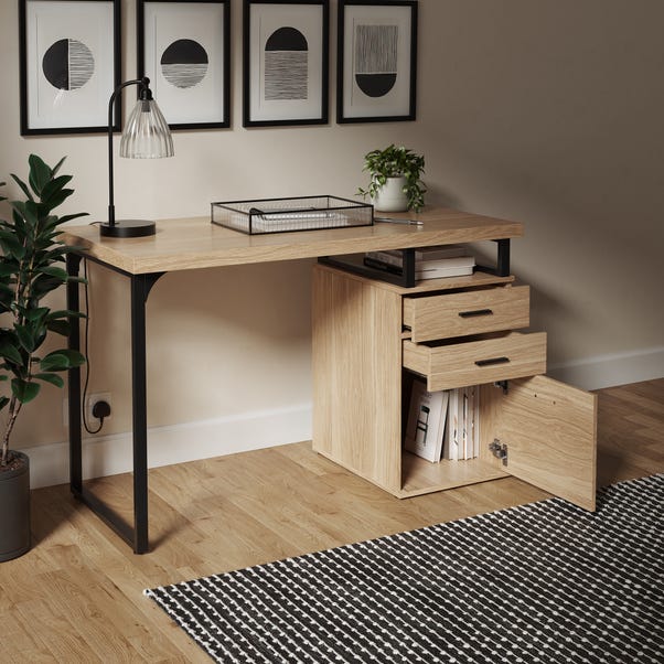 Edison Storage Desk Oak Effect Dunelm