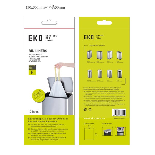 EKO Size F Bin Bags 40 60L 5 X Rolls Of 12 Bags Dunelm EKO Size F Bin Bags 40 60L 5 X Rolls Of 12 Bags Dunelm