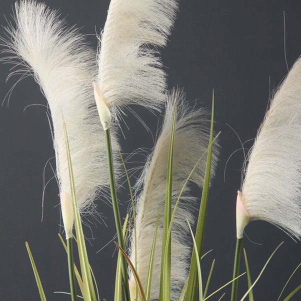 Artificial Green And Cream Pampas Grass In Woven Basket Plant Pot Dunelm