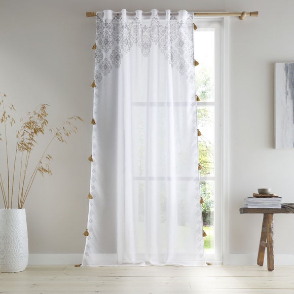Pineapple Elephant Ariana Tassel Natural Slot Top Voile Panel | Dunelm