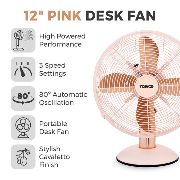 Tower Cavaletto 12" Rose Gold Desk Fan | Dunelm