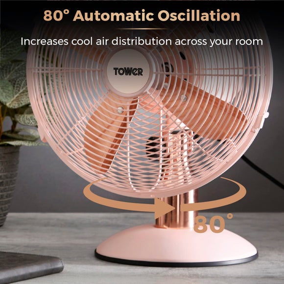 Tower Cavaletto 12" Rose Gold Desk Fan | Dunelm