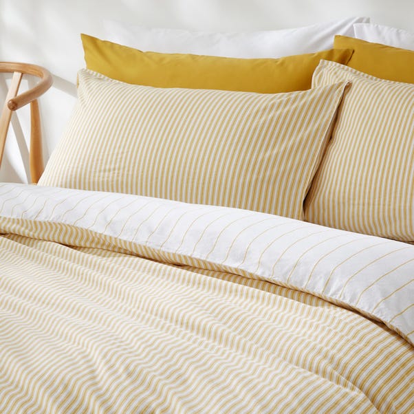 Fairford Ticking Stripe Ochre Duvet Cover And Pillowcase Set Dunelm