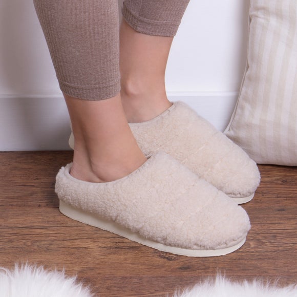 totes Quilted Borg EVA Cream Mule Slippers | Dunelm