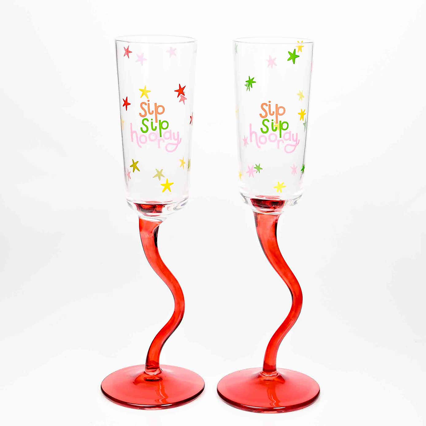 Raspberry Blossom Set Of 2 Wavy Stem Flute Glasses Dunelm