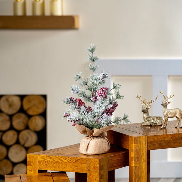 1.3ft Bristle Christmas Tree With Berries Pine Cones Hessian Base Dunelm