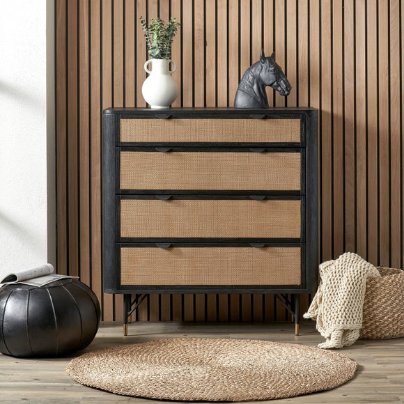 Fiji 4 Drawer Chest Acacia Wood and Rattan Dunelm