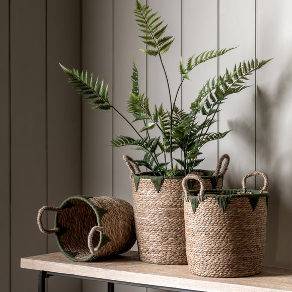 Set of 3 Hosna Natural and Green Storage Baskets Dunelm