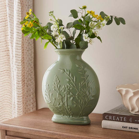 Embossed Floral Ceramic Vase | Dunelm