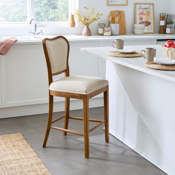 Betty Counter Height Bar Stool, Tiny Stripe Fabric | Dunelm