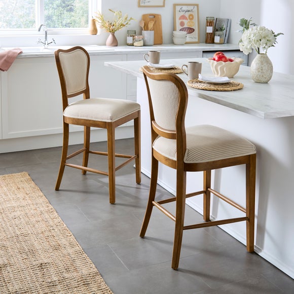 Betty Counter Height Bar Stool, Tiny Stripe Fabric | Dunelm