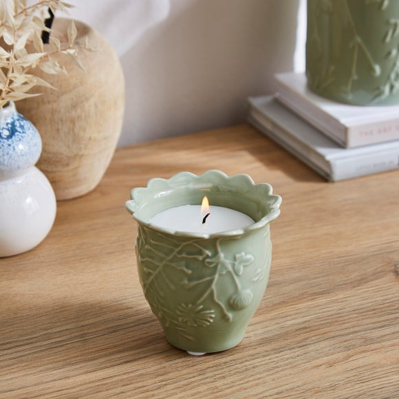 Embossed Ceramic Honeysuckle & Ivory Candle | Dunelm