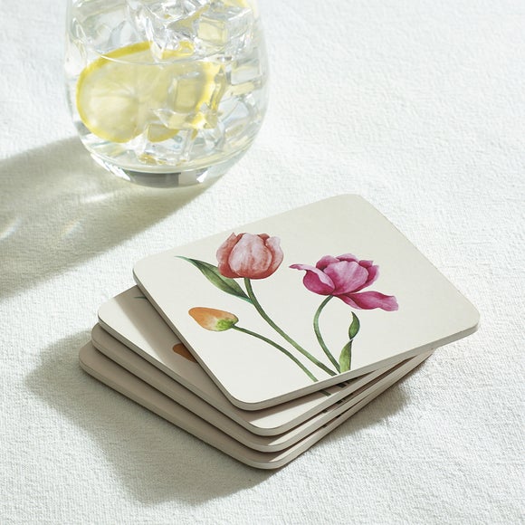 Pack of 4 Tulip Corkback Coasters | Dunelm
