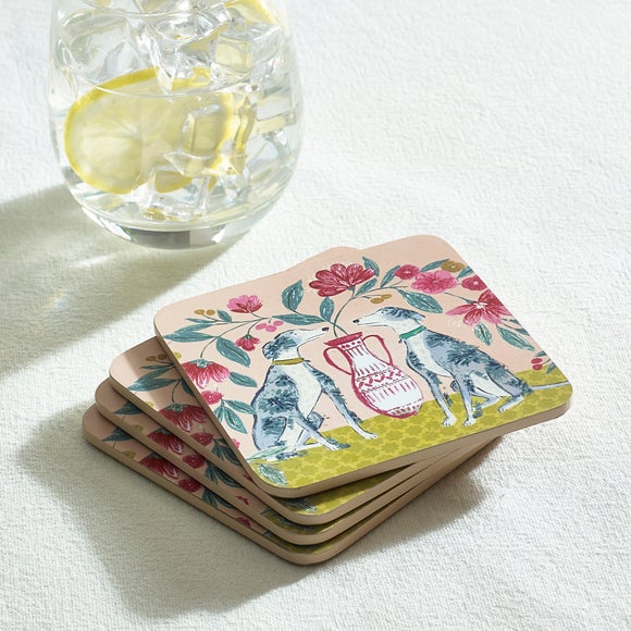 Pack of 4 Floral Dogs Coasters | Dunelm