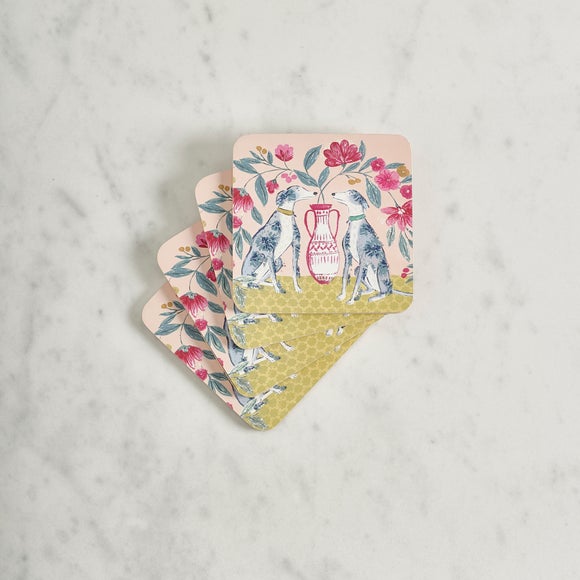 Pack of 4 Floral Dogs Coasters | Dunelm