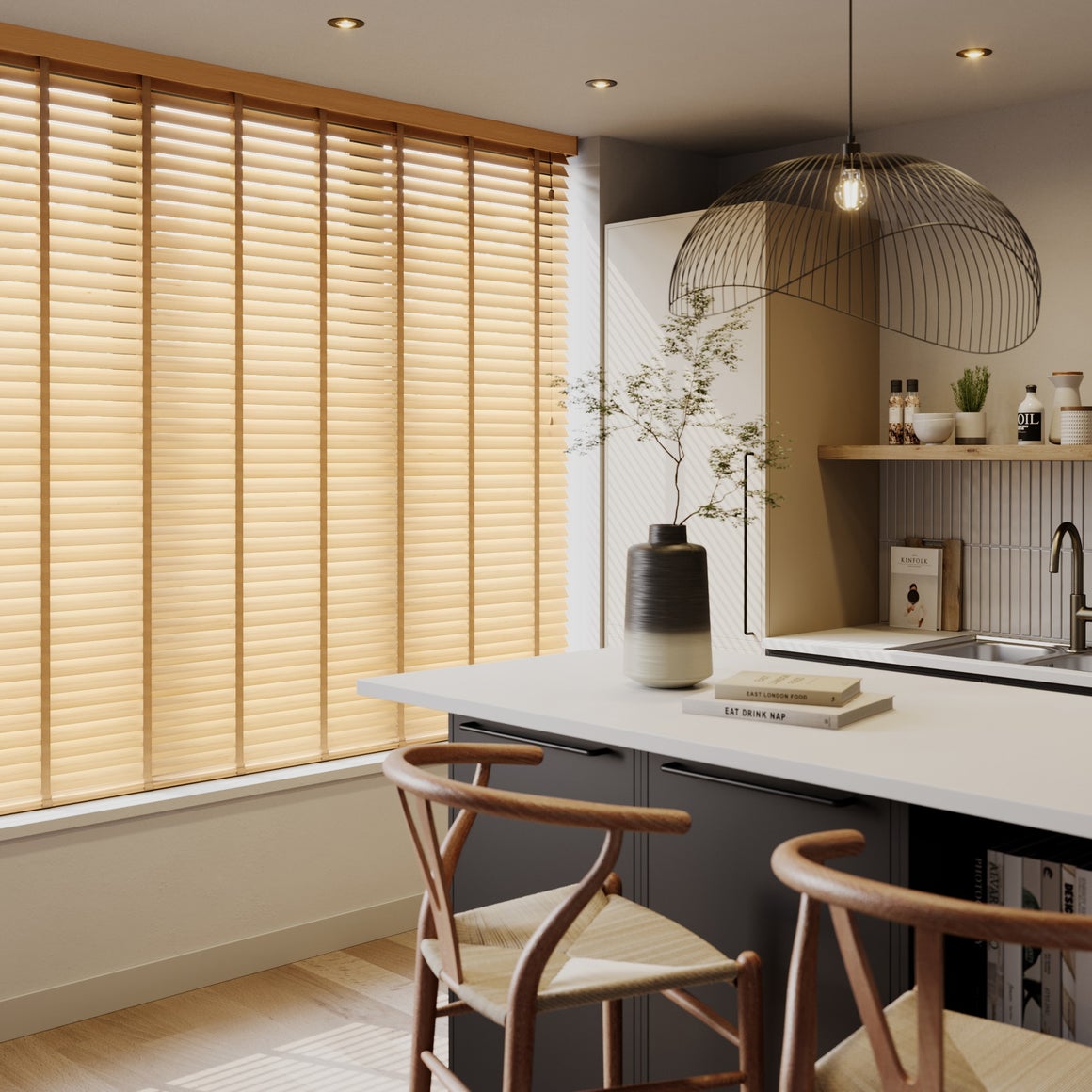 Made To Measure 50mm Slats Oak Effect Taped Venetian Blind | Dunelm
